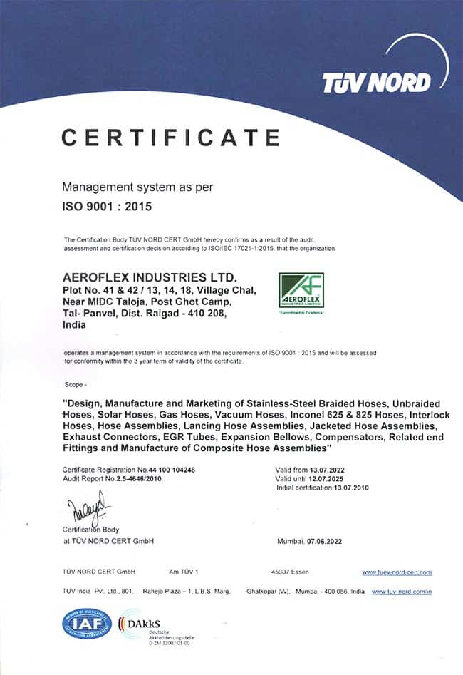 Certificates - Aeroflex Industries